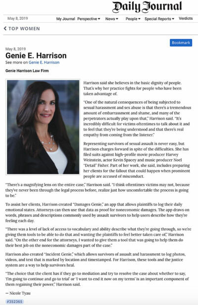 Genie Harrison has been selected to the Daily Journal Top Women Lawyers ...